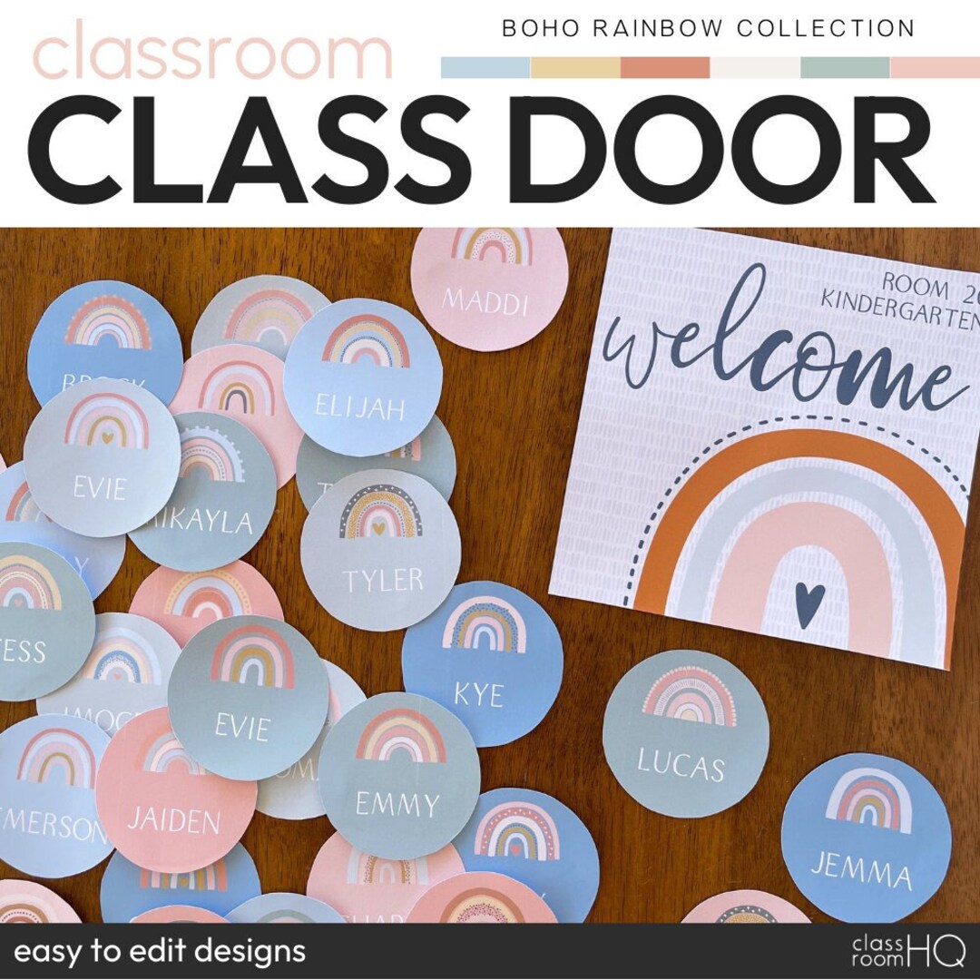 Modern Boho Neutral Calm Classroom Theme Editable Class Door Decor and ...