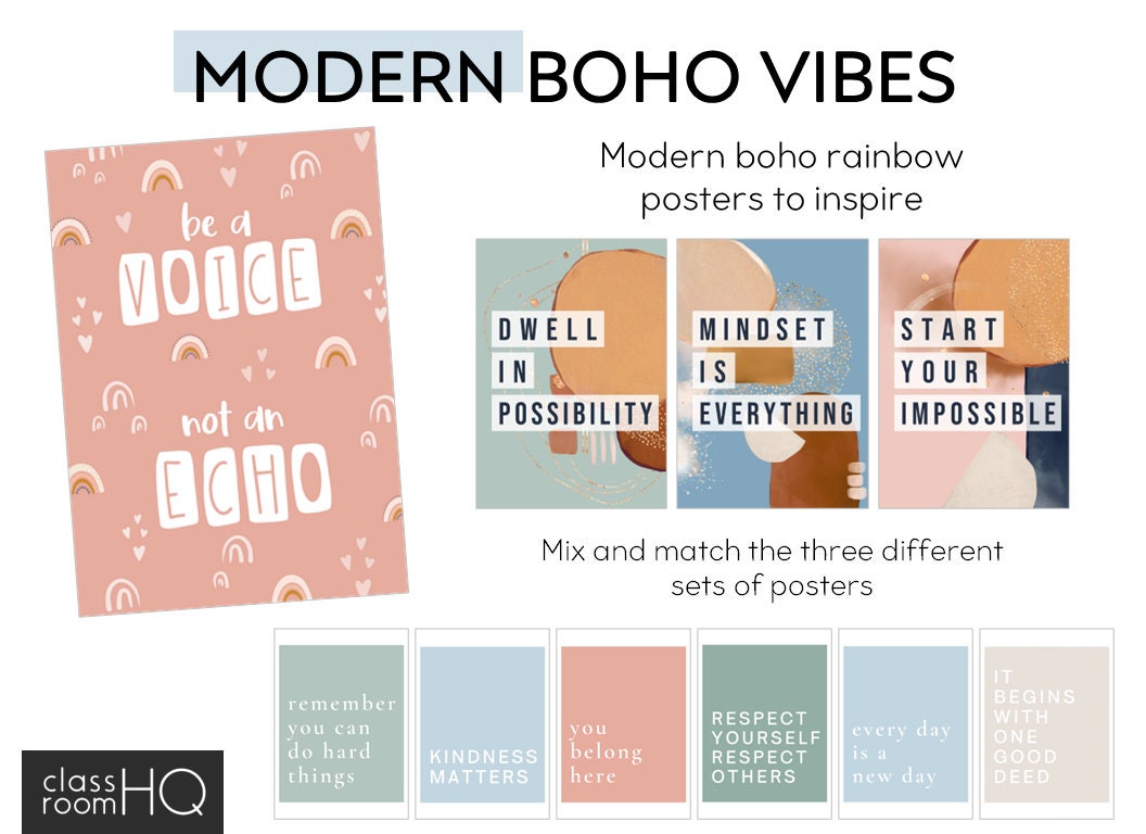 Modern BOHO RAINBOW Inspirational Classroom Posters - Etsy