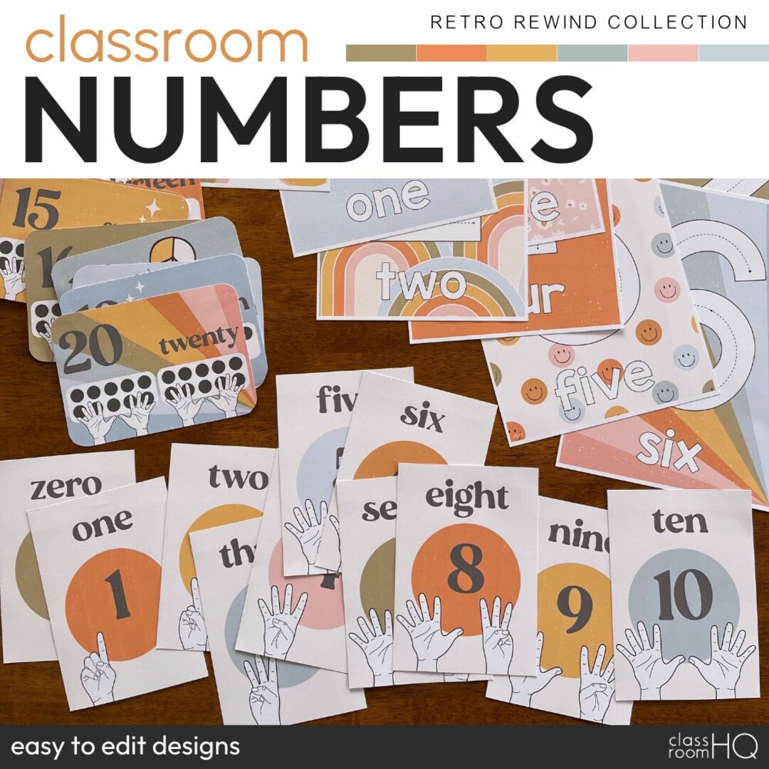 Retro Theme Vintage Rainbow Classroom Decor Number Posters | RETRO ...