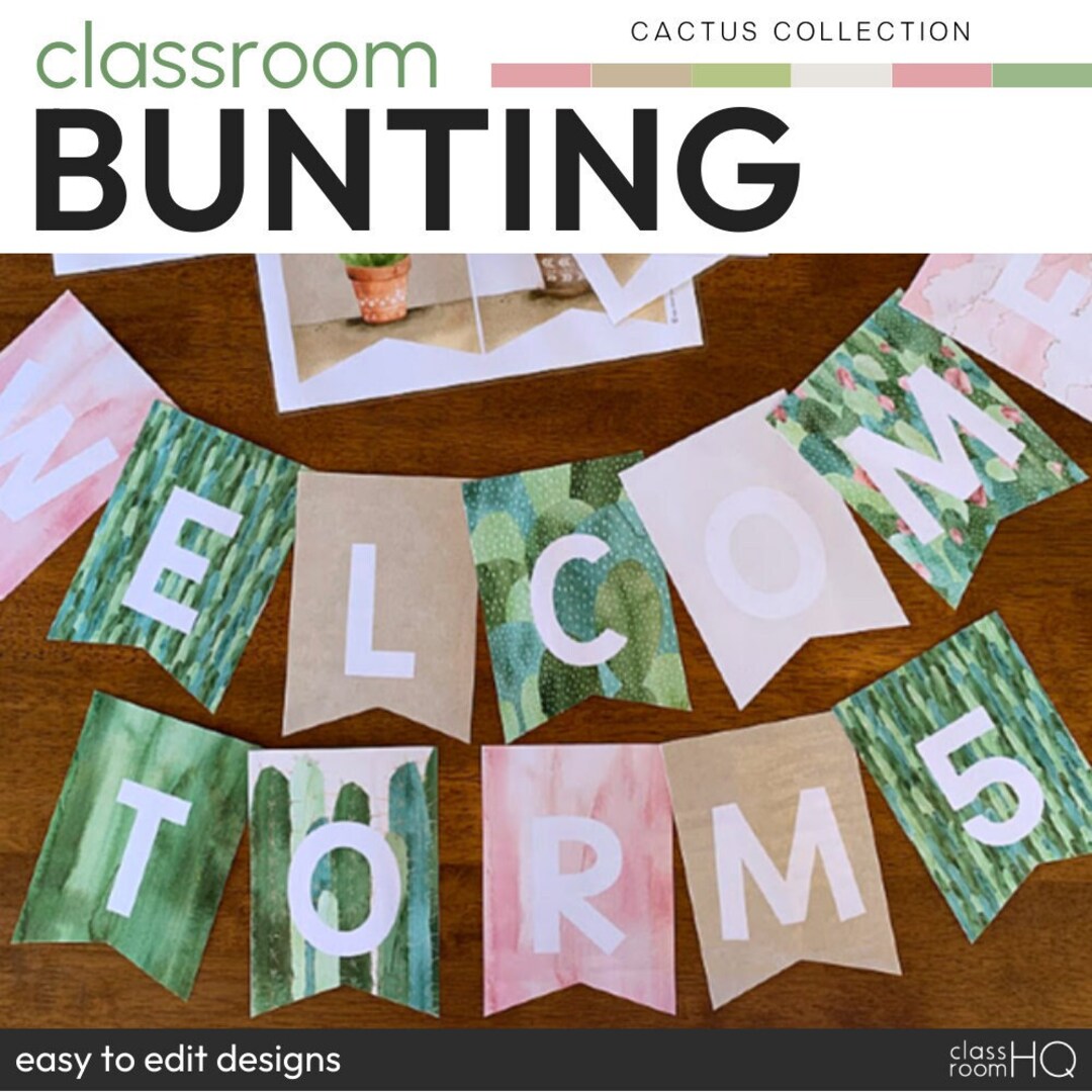 Cactus Classroom Theme Calm Classroom Decor Bulletin Board Bunting Pack ...