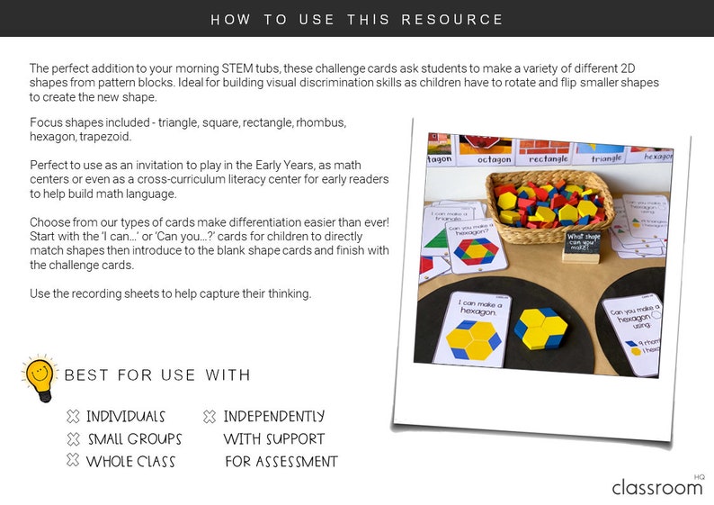 2D Shape Pattern Block STEM Challenge Cards - Etsy