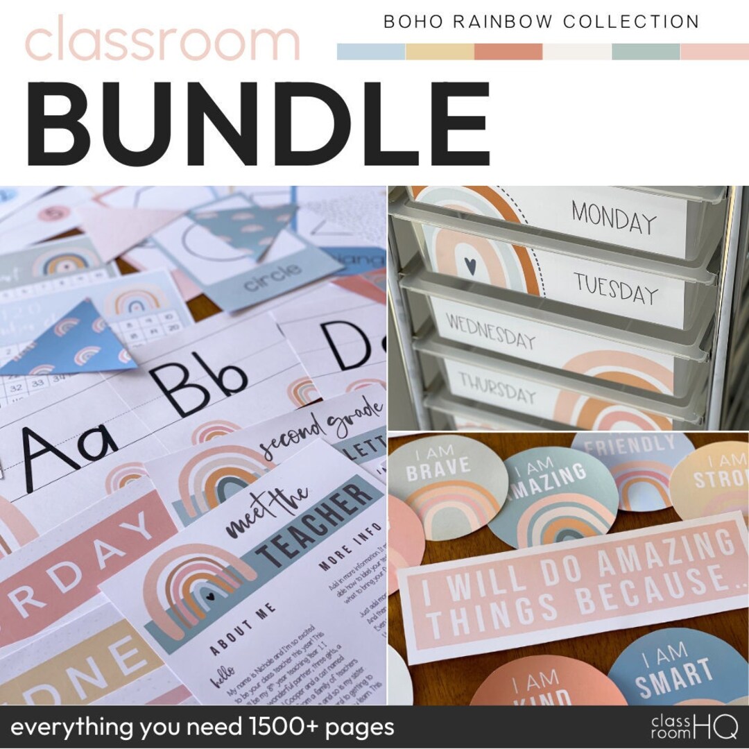 Modern BOHO RAINBOW Classroom Decor Complete Bundle - Etsy