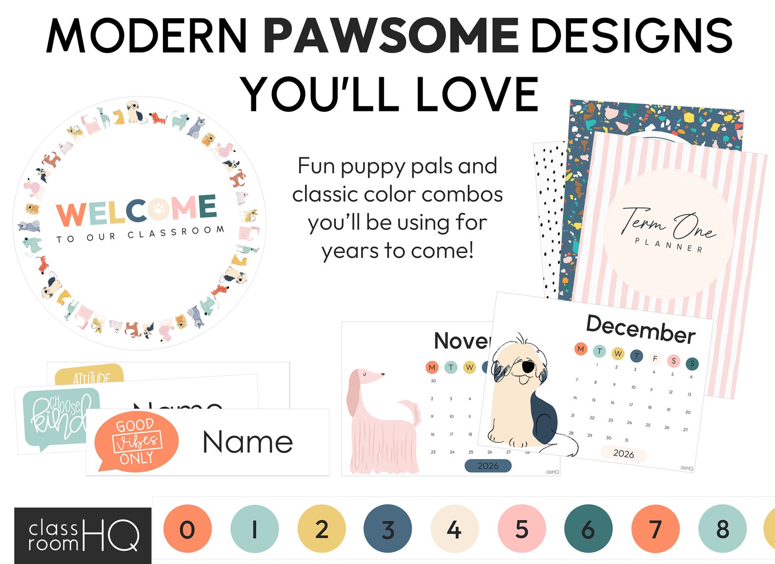 Modern Fun Bright Classroom Decor Bundle - Dog Inspired Classroom Theme ...