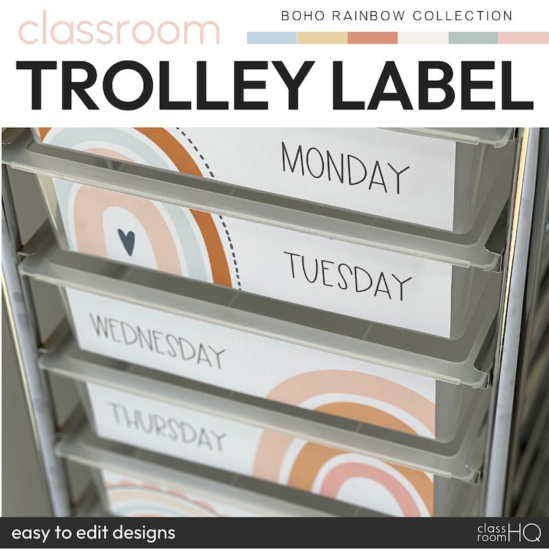 Modern BOHO RAINBOW 10 Drawer Trolley Labels - Etsy