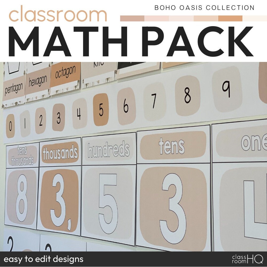 Calm Desert Neutral Theme Editable Math Display Resource Pack BOHO ...