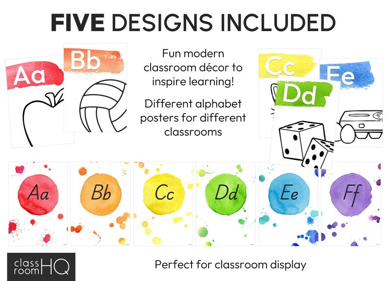 Watercolor Rainbow Theme Classroom Decor Alphabet Posters | WATERCOLOR ...