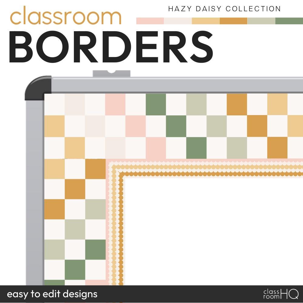 Calm Retro Daisy Editable Bulletin Board Borders HAZY DAISY Classroom ...