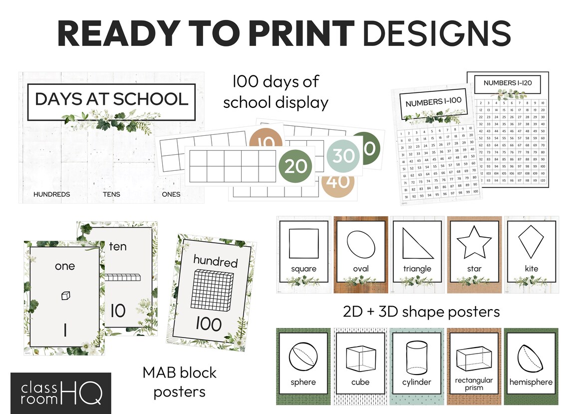 Botanical Greenery Theme Classroom Decor Math Display Resources Pack ...
