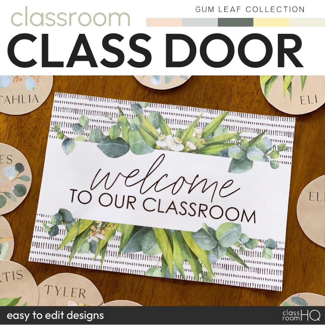 Australian Eucalyptus Class Theme Editable Class Door Decor + Bulletin ...