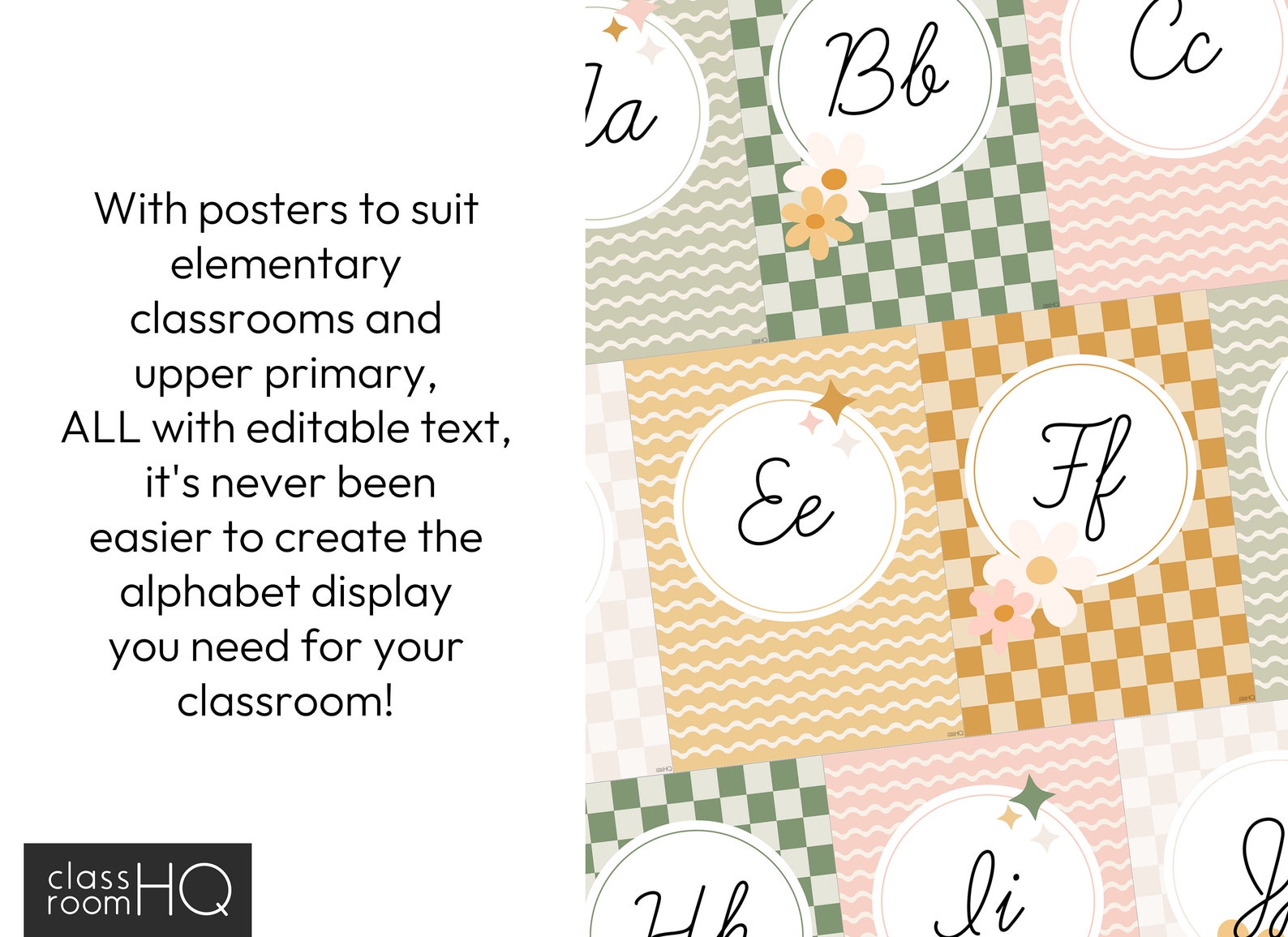 Vintage Retro Daisy Calm Classroom Theme Editable Alphabet Posters HAZY ...