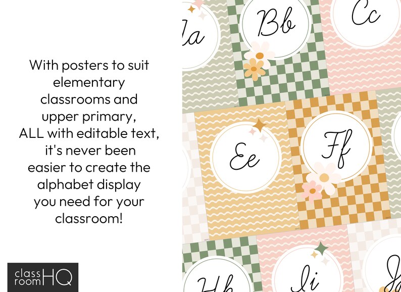 Vintage Retro Daisy Calm Classroom Theme Editable Alphabet Posters HAZY ...