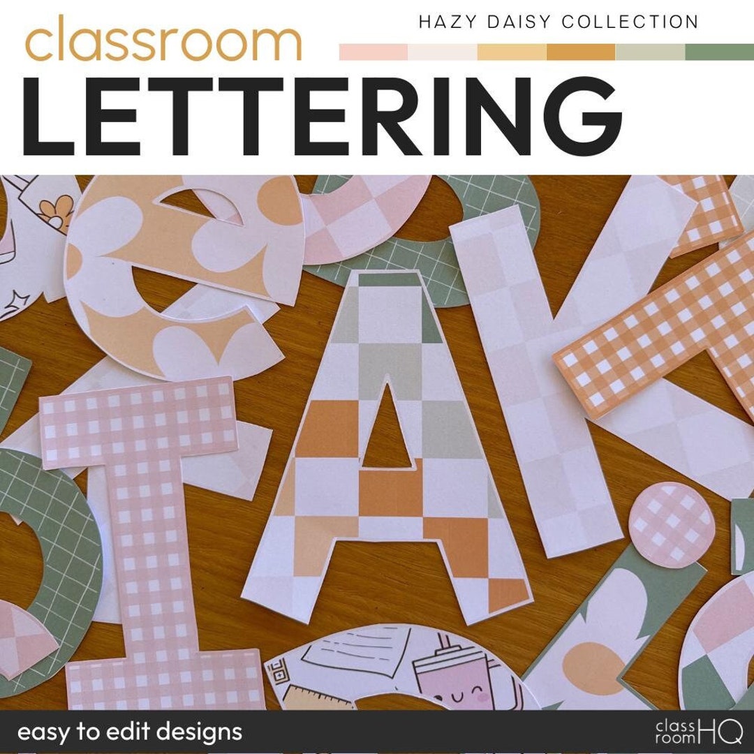 Calm Retro Daisy Editable Bulletin Board Lettering Pack HAZY DAISY ...