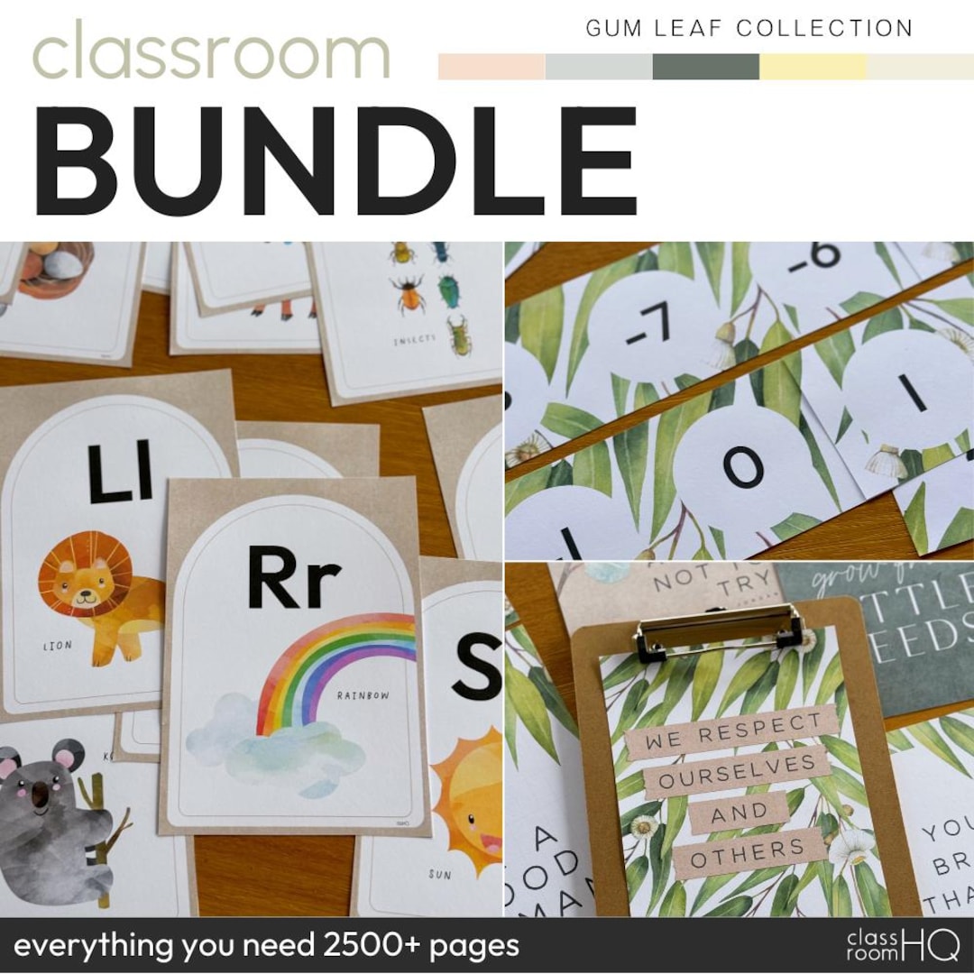 Australian Eucalyptus Natural Theme Editable Classroom Decor Bundle GUM ...