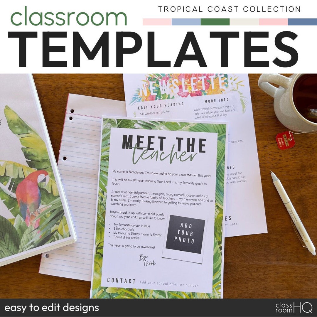 Modern Tropical Classroom Decor Editable Meet the Teacher Templates ...