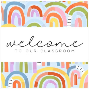 Pastel Modern Rainbow Editable Class Door Decorations + Bulletin Board ...
