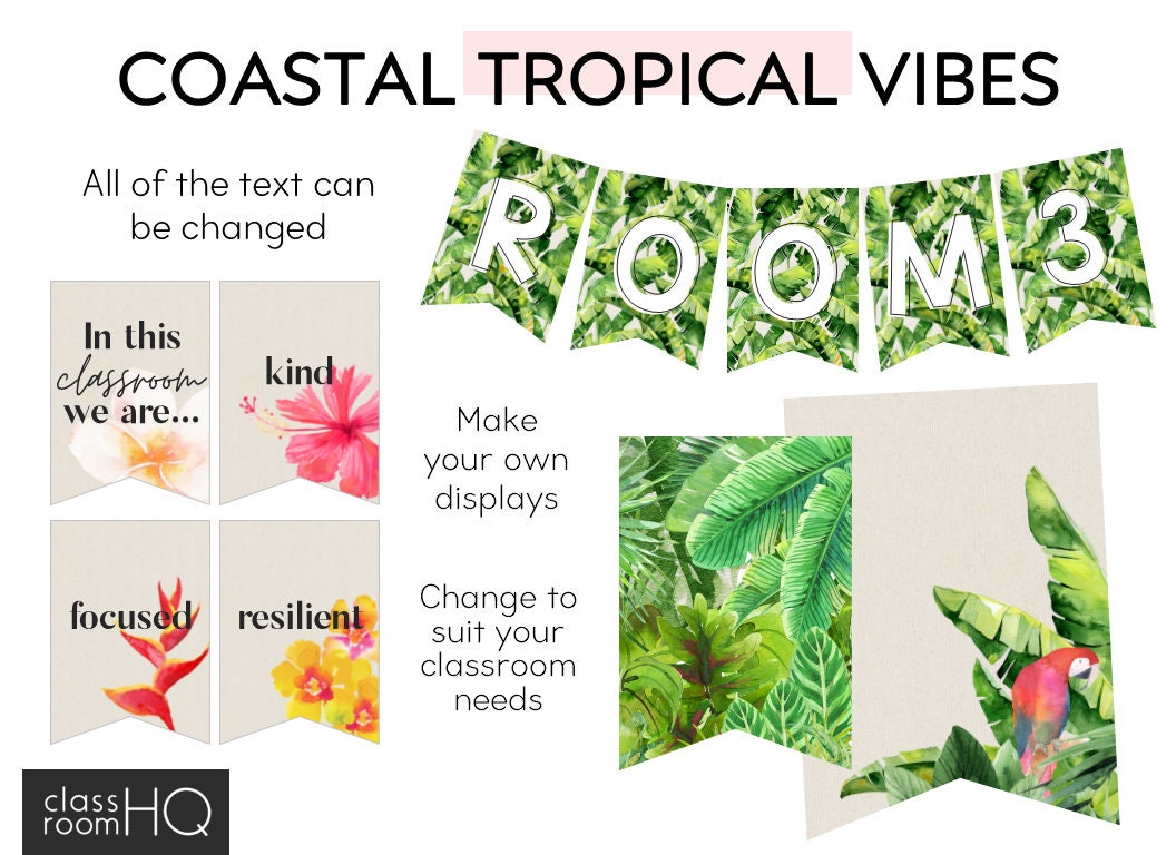 Modern Tropical Classroom Decor Bulletin Board Bunting Pack | TROPICAL ...