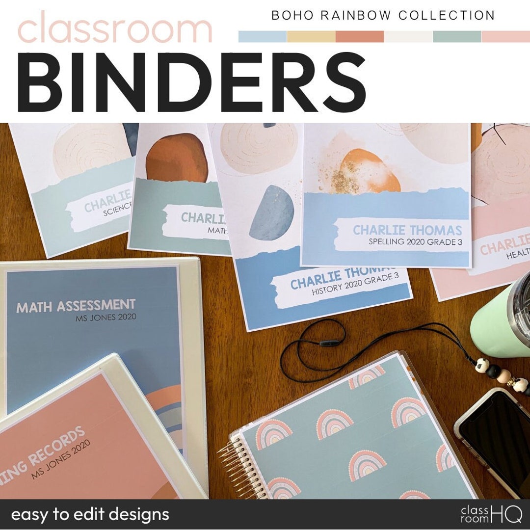 Modern BOHO RAINBOW Binders + Book Covers Pack - Etsy