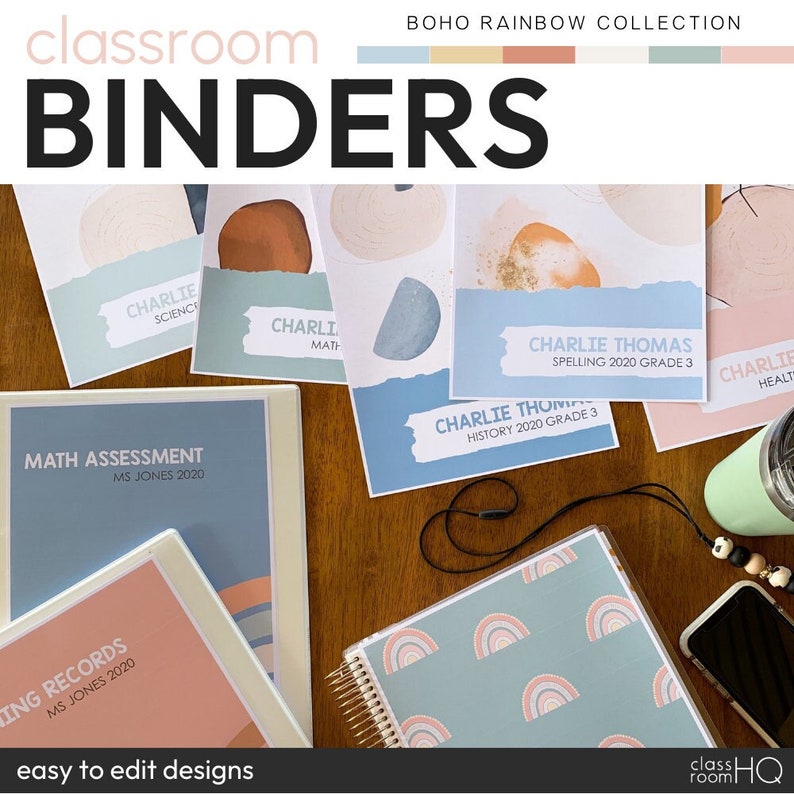 Modern BOHO RAINBOW Binders + Book Covers Pack - Etsy Australia