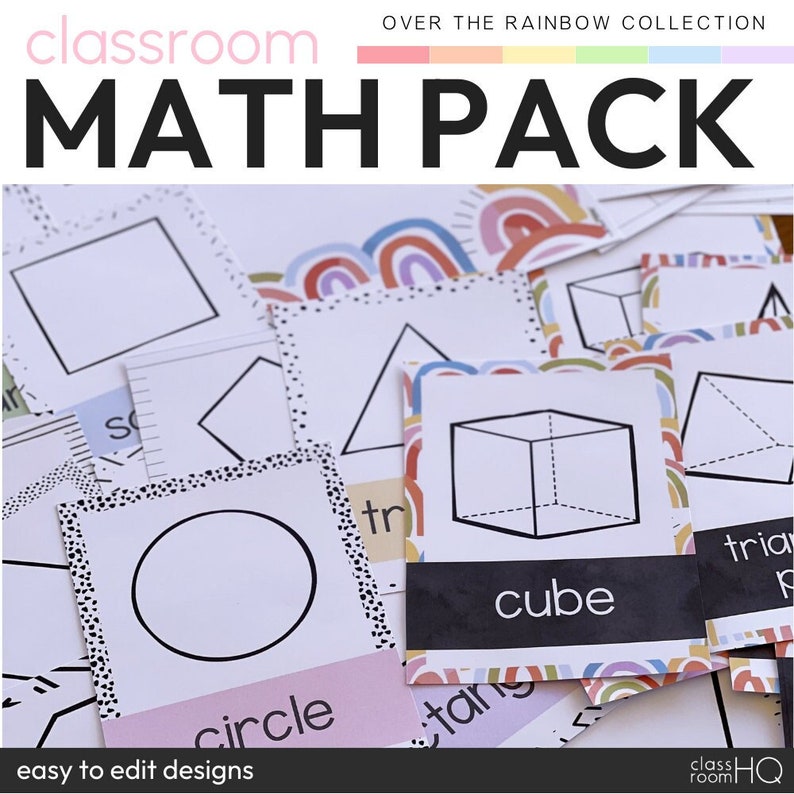 Pastel Modern Rainbow Classroom Decor Editable Math Resources Display ...