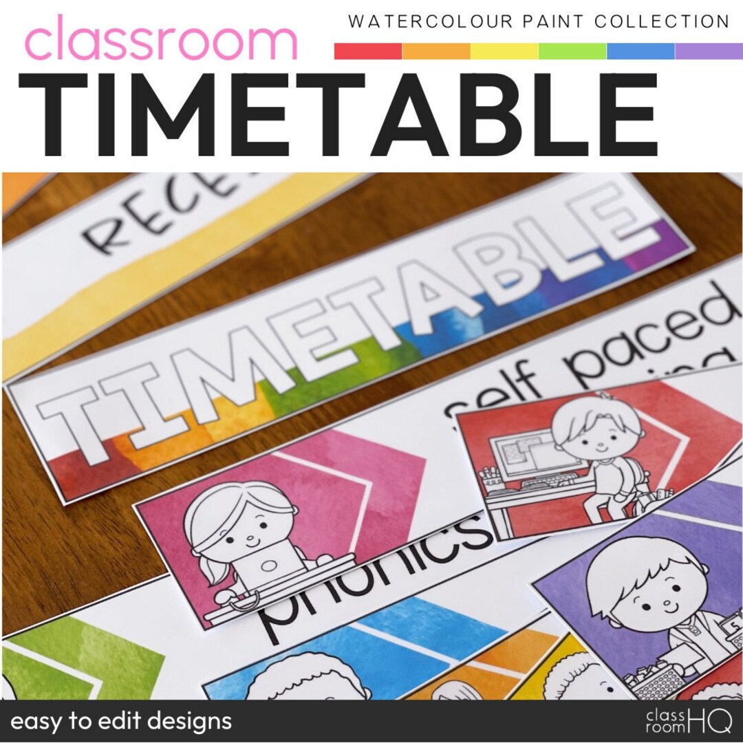 Watercolor Rainbow Theme Classroom Decor Visual Schedule Timetable Pack ...