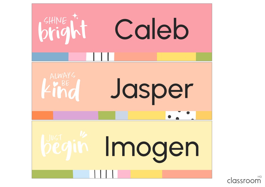 Pastel Modern Rainbow Classroom Decor Editable Student Desk Plates ...