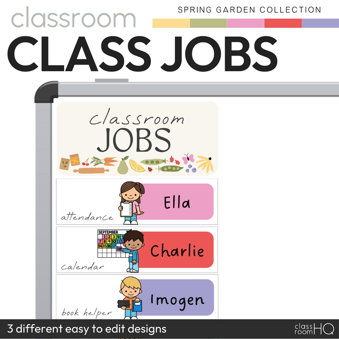 Editable Classroom Jobs Display | SPRING GARDEN Classroom Decor ...