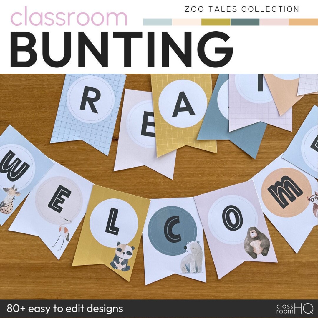 Wild Animal Zoo Theme Classroom Decor Bunting Bulletin Board Letters ...