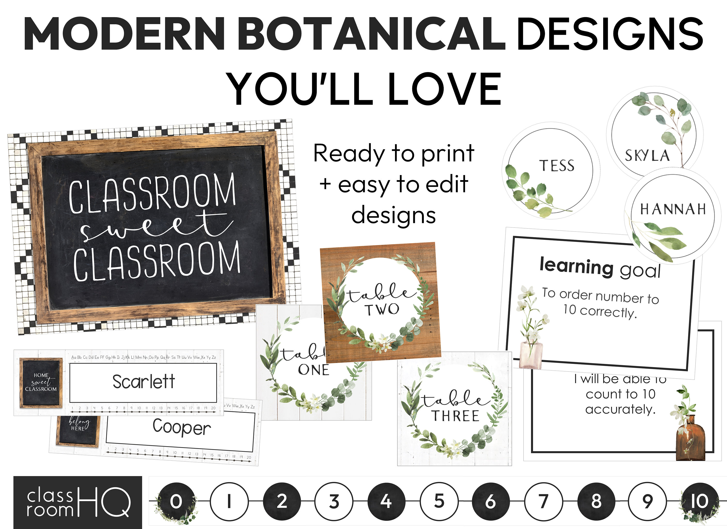 Neutral Botanical Classroom Decor Bundle Editable | Calm Classroom ...