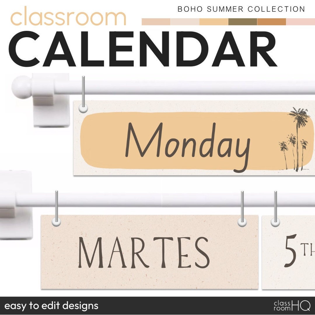 Modern Neutral Boho Retro Beach Theme Classroom Decor Editable Flip ...