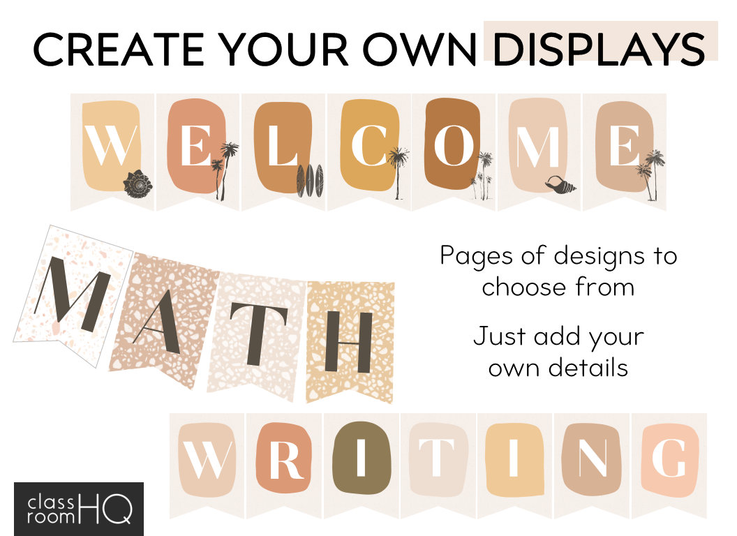 Modern Neutral Boho Theme Classroom Decor Class Bulletin Board Bunting ...
