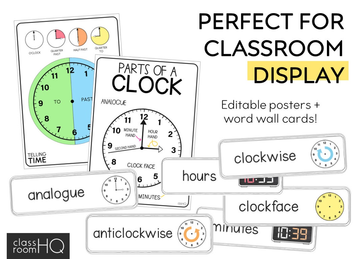 Telling Time Posters Word Wall Pack - Etsy