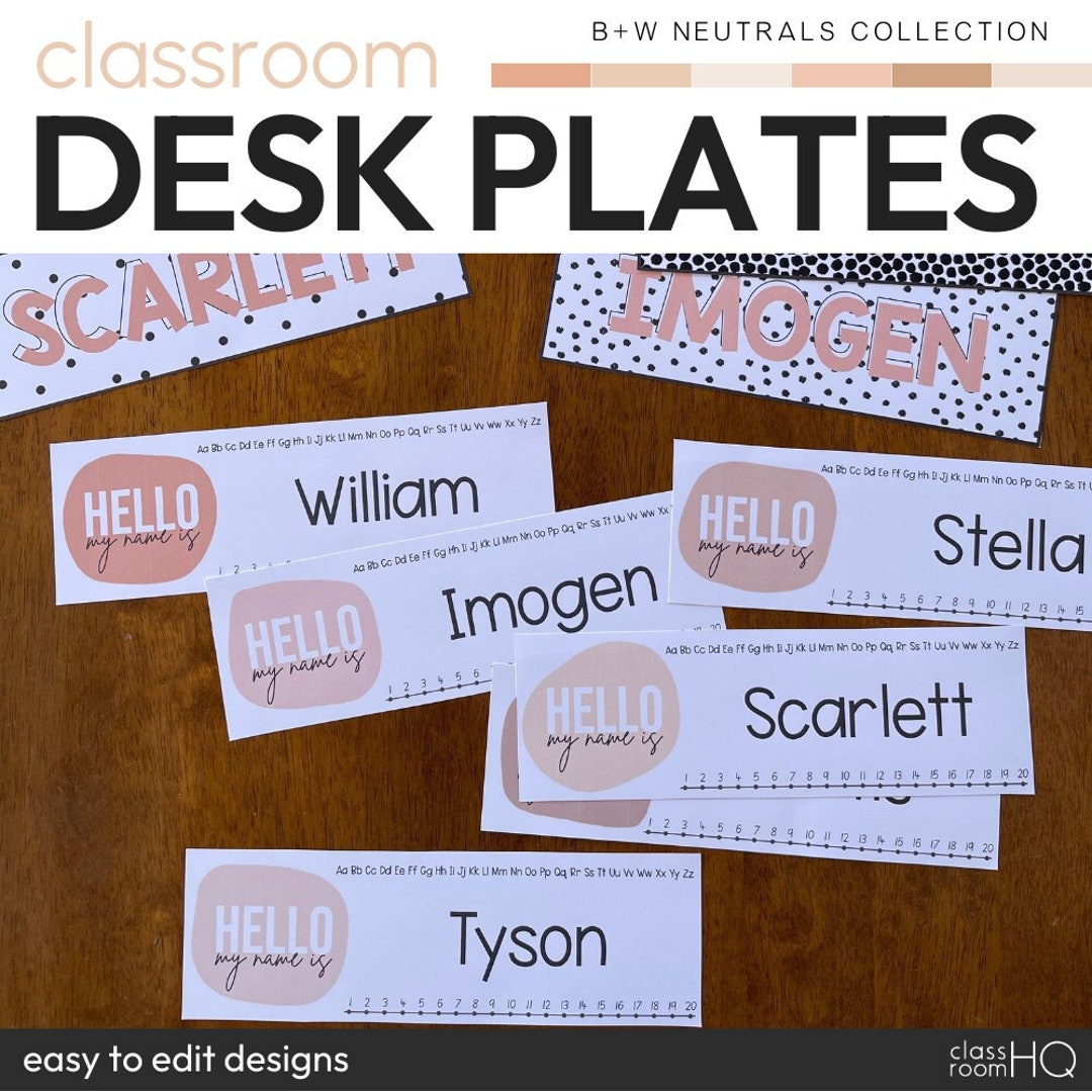 Neutral Classroom Decor Editable Student Desk Plates | B+W NEUTRALS ...