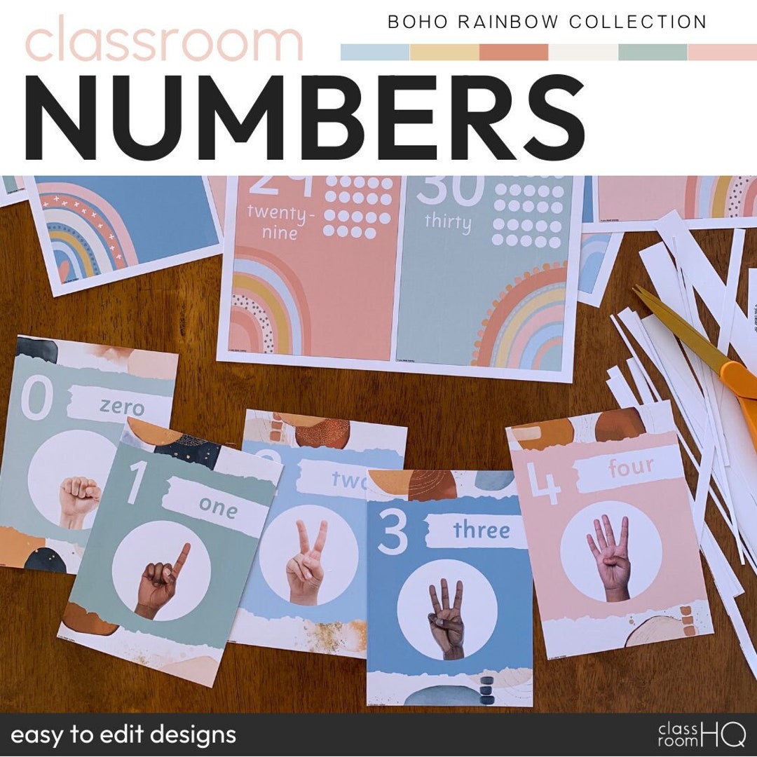 BOHO RAINBOW Number Posters - Etsy