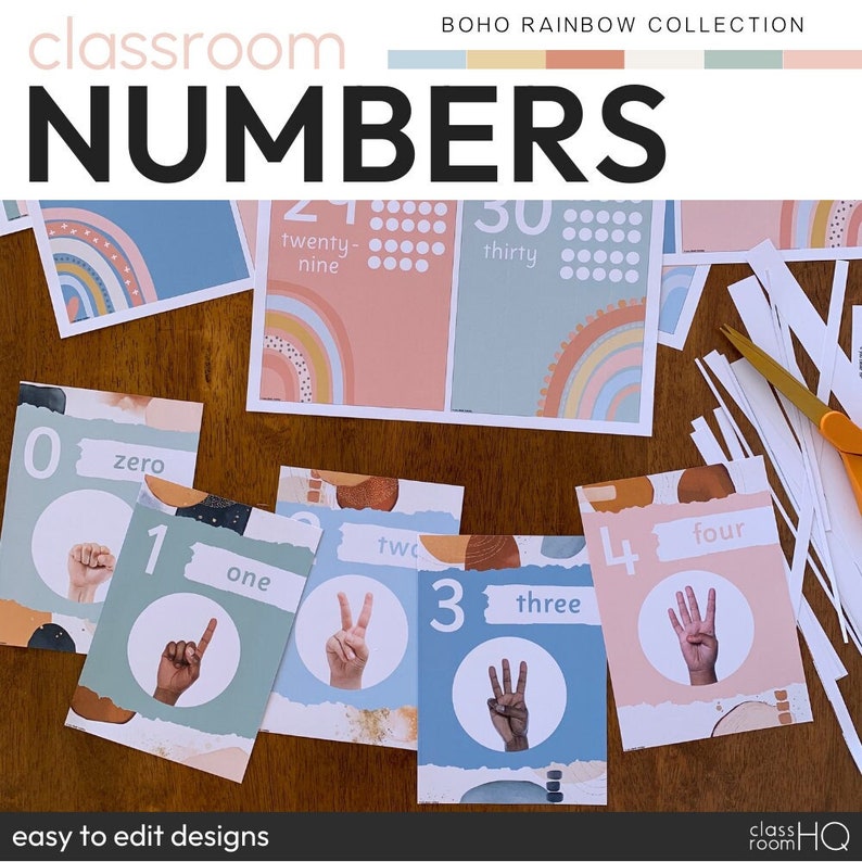 BOHO RAINBOW Number Posters - Etsy