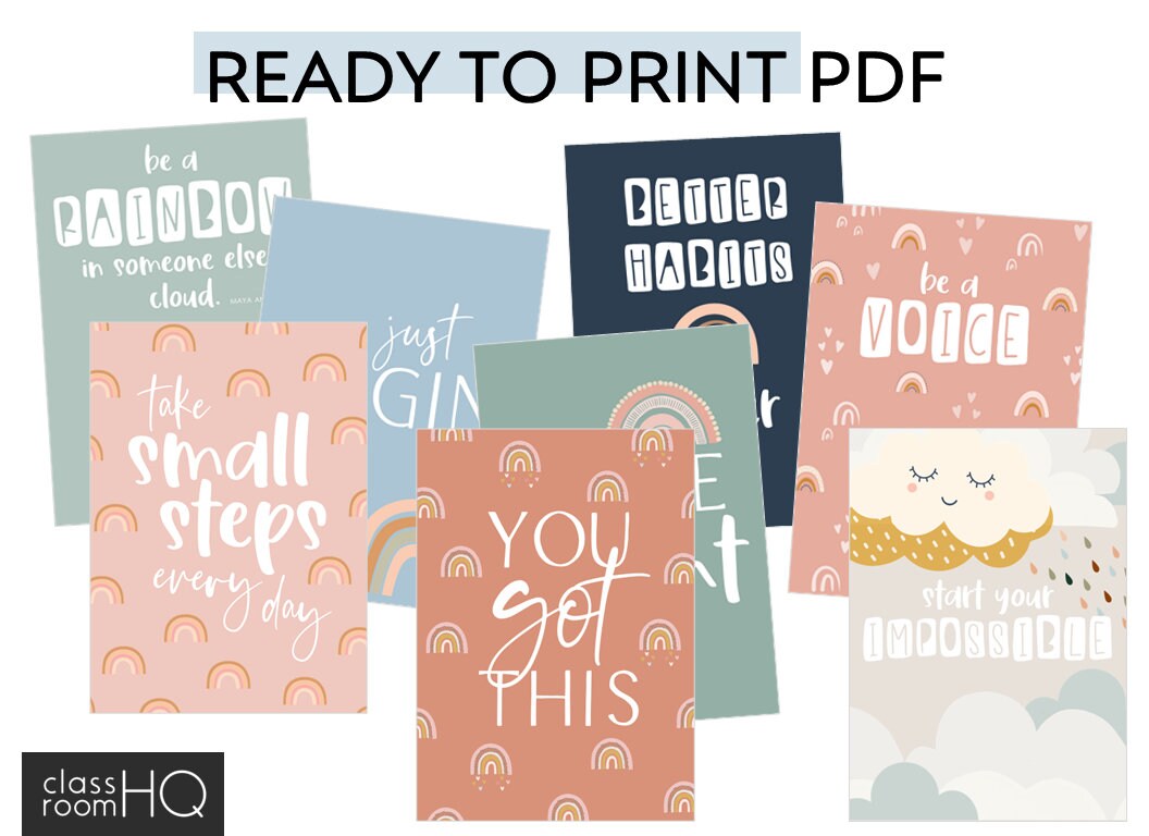 Modern BOHO RAINBOW Inspirational Classroom Posters - Etsy