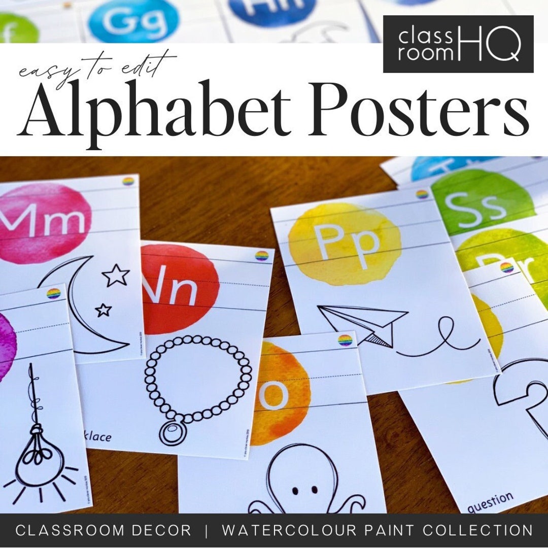 Rainbow WATERCOLOR PAINT Alphabet Posters - Etsy