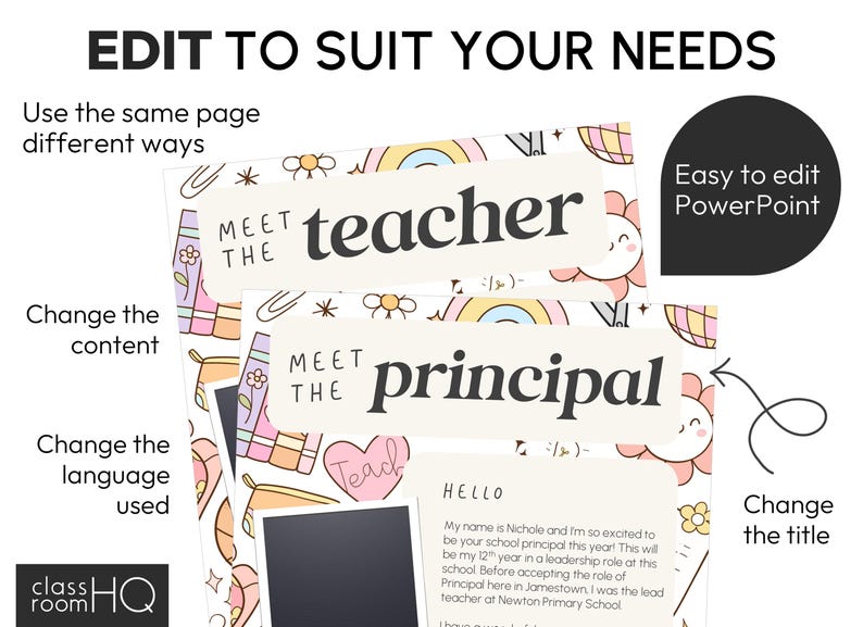 Calm Retro Daisy Editable Meet the Teacher Templates Classroom ...