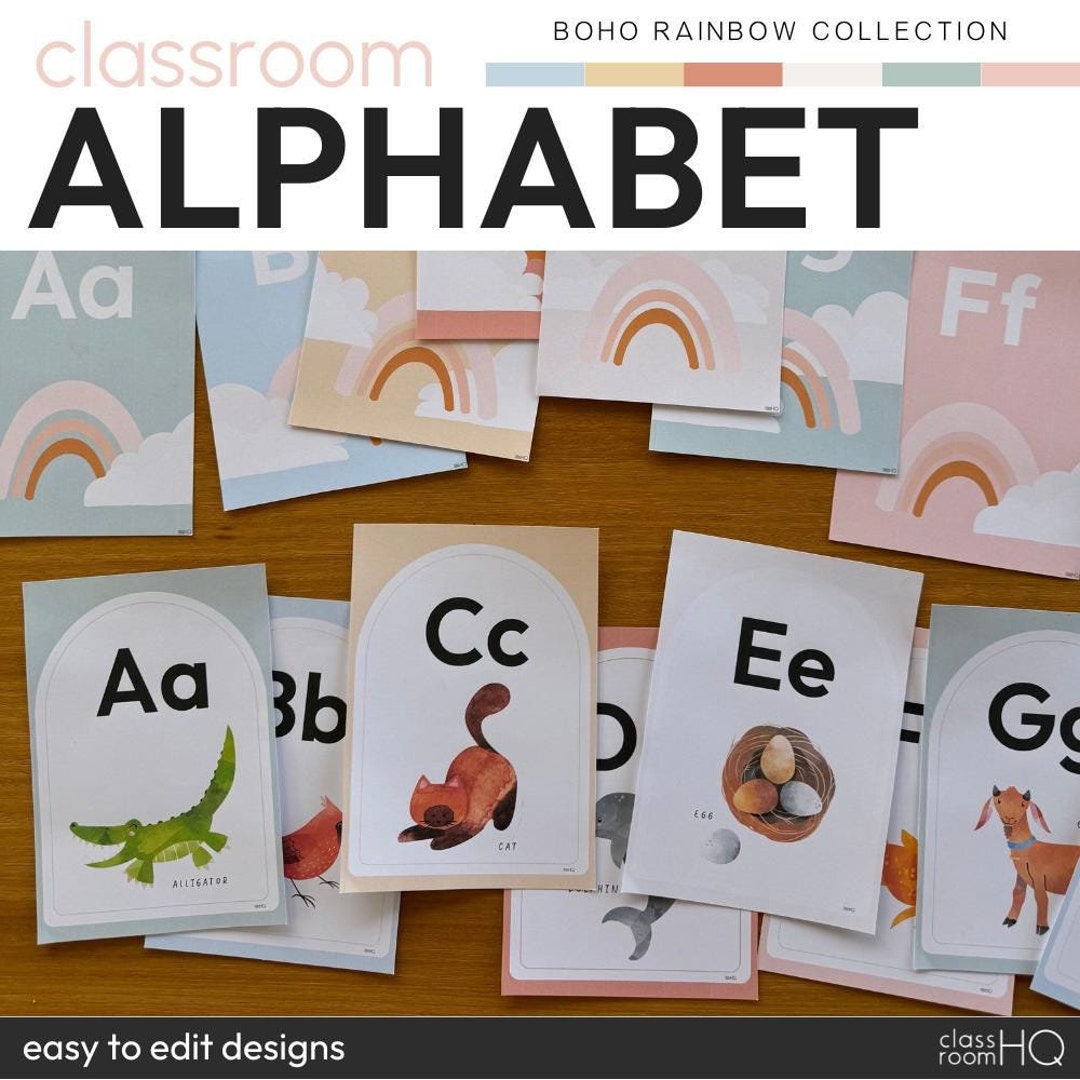 Modern Neutral Rainbow Editable Alphabet Posters BOHO RAINBOW Classroom ...