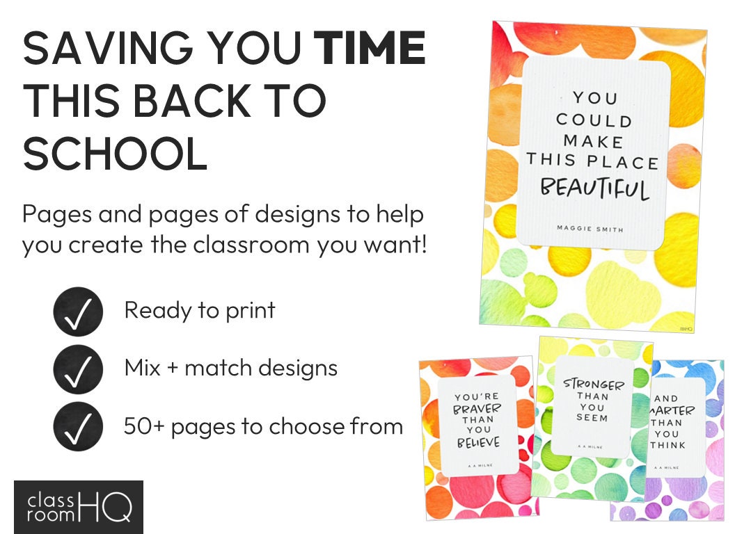 Watercolor Rainbow Theme Classroom Decor Inspirational Growth Mindset ...