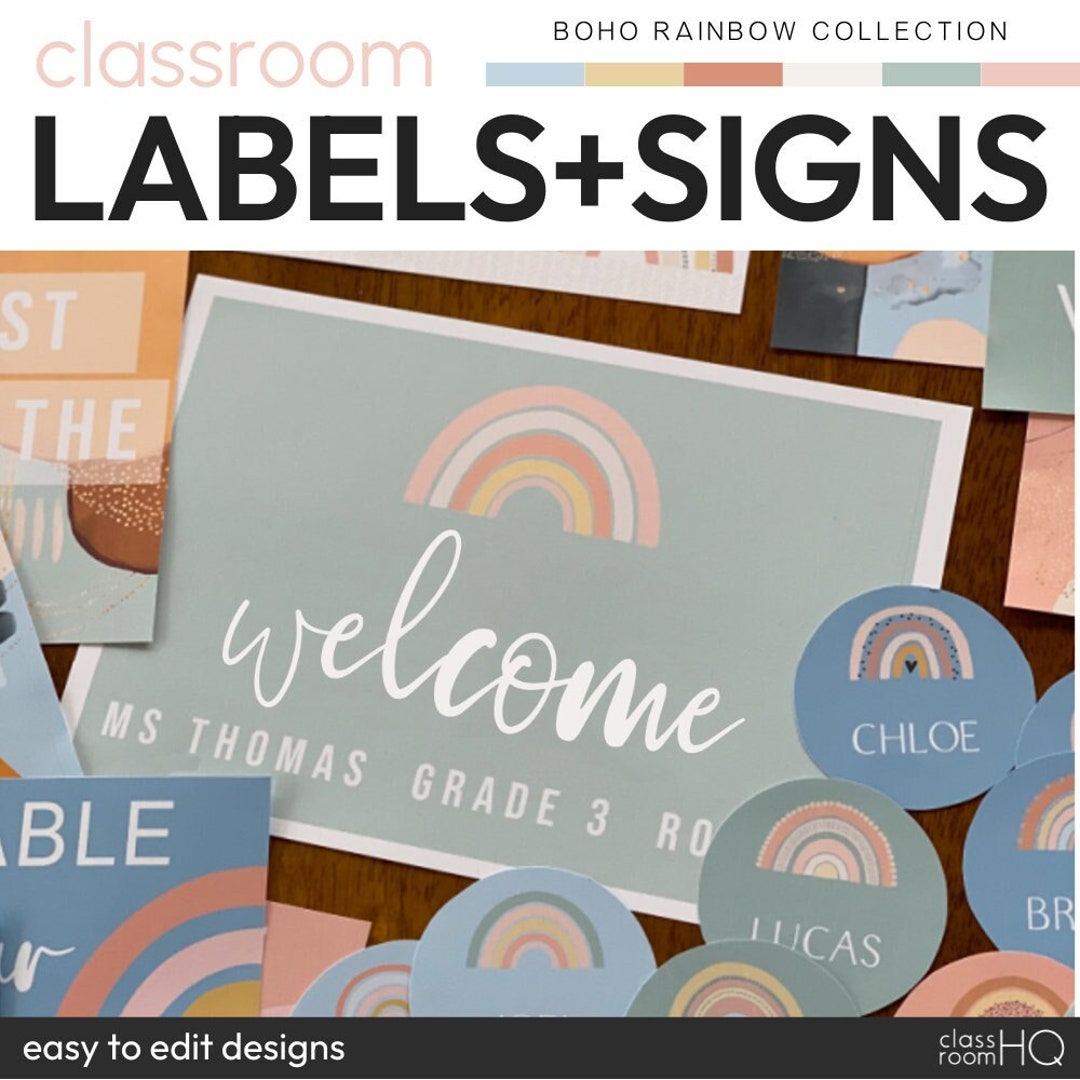 Modern BOHO RAINBOW Classroom Labels + Signs Pack - Etsy