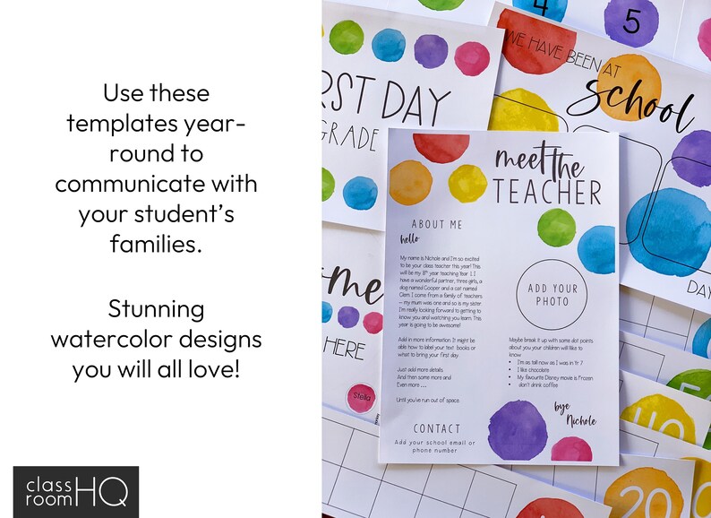 Watercolor Rainbow Theme Classroom Decor Editable Meet the Teacher ...