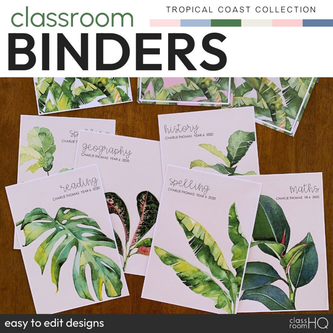 Modern Tropical Classroom Decor Editable Binder Covers + Book Covers ...