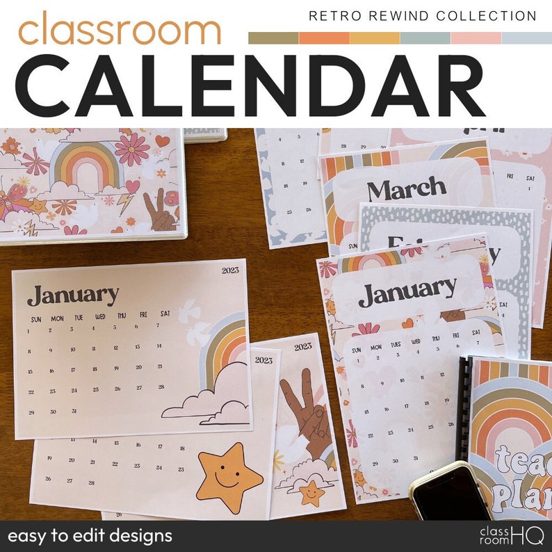 Retro Theme Vintage Rainbow Classroom Decor Simple Month to a Page ...