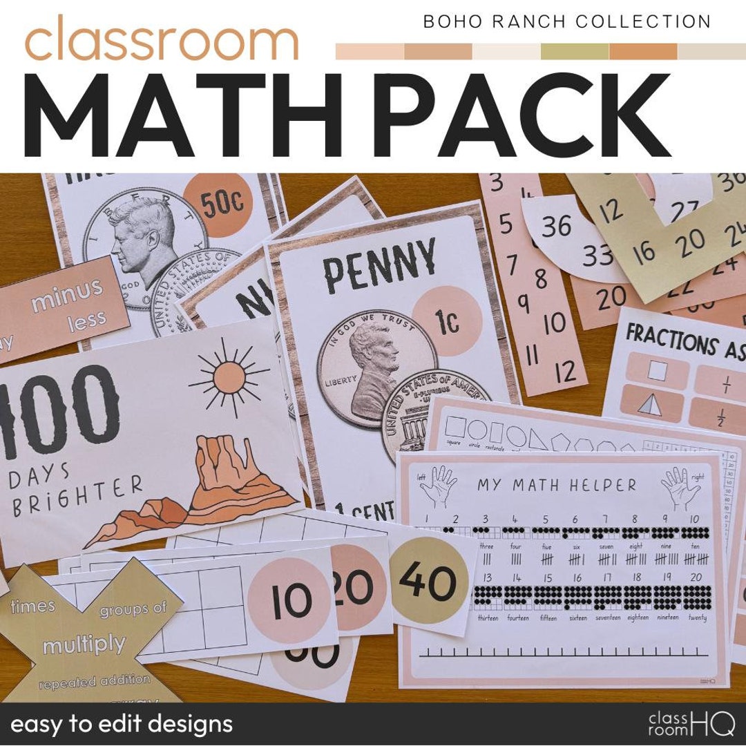 Vintage Rustic Boho Editable Math Posters & Display Pack Western Theme ...