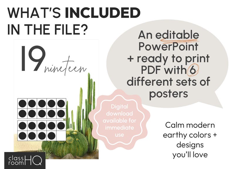 Editable Number Posters | CACTUS Classroom Decor | Modern Earthy Calm ...