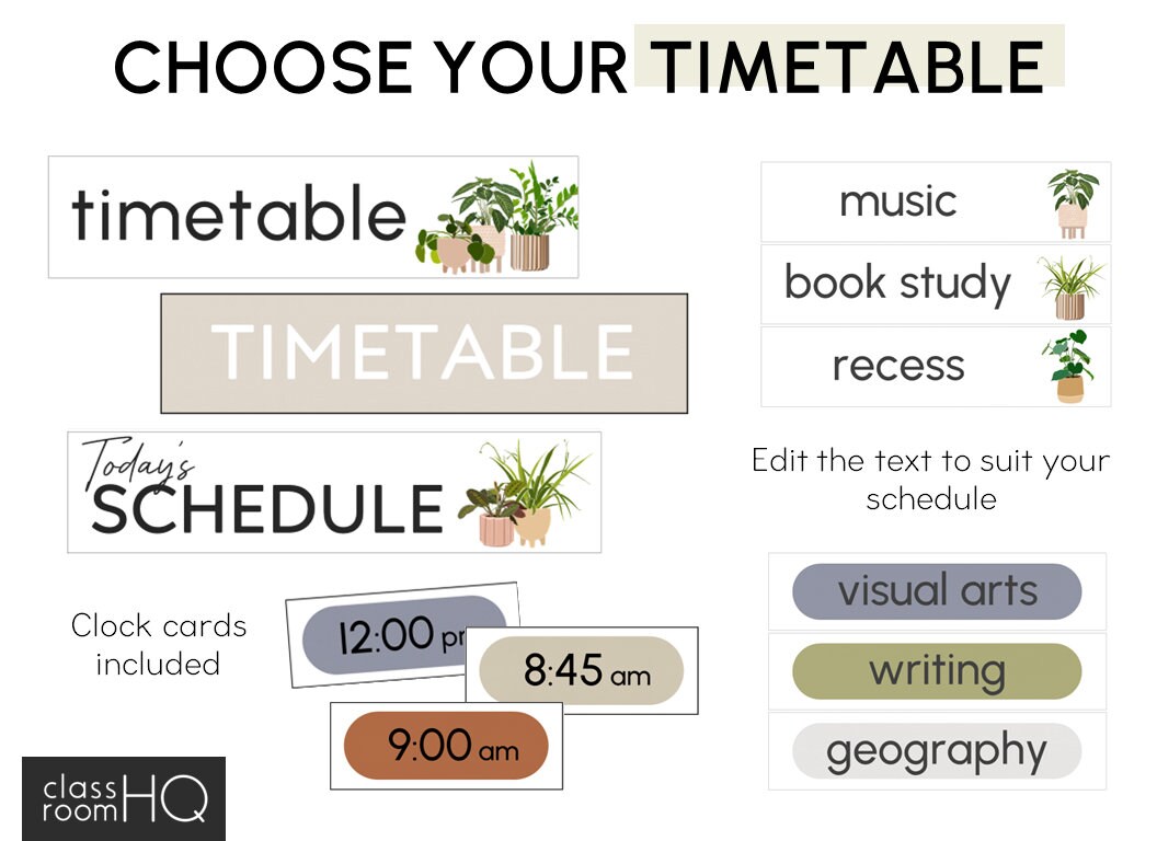 PLANT LIFE Classroom Timetable Pack | Leafy Potted Indoor Plant ...