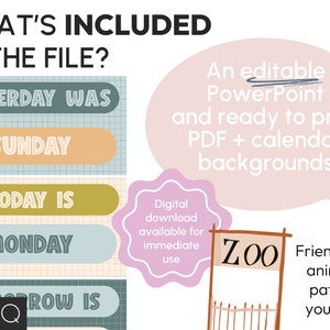 Wild Zoo Animal Theme Editable Classroom Calendar Kit ZOO TALES ...