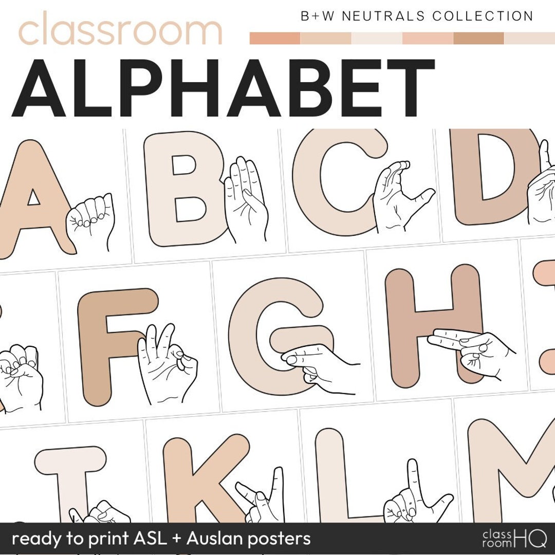 Neutral Classroom Decor ASL + Auslan Alphabet Posters | B+W NEUTRALS ...