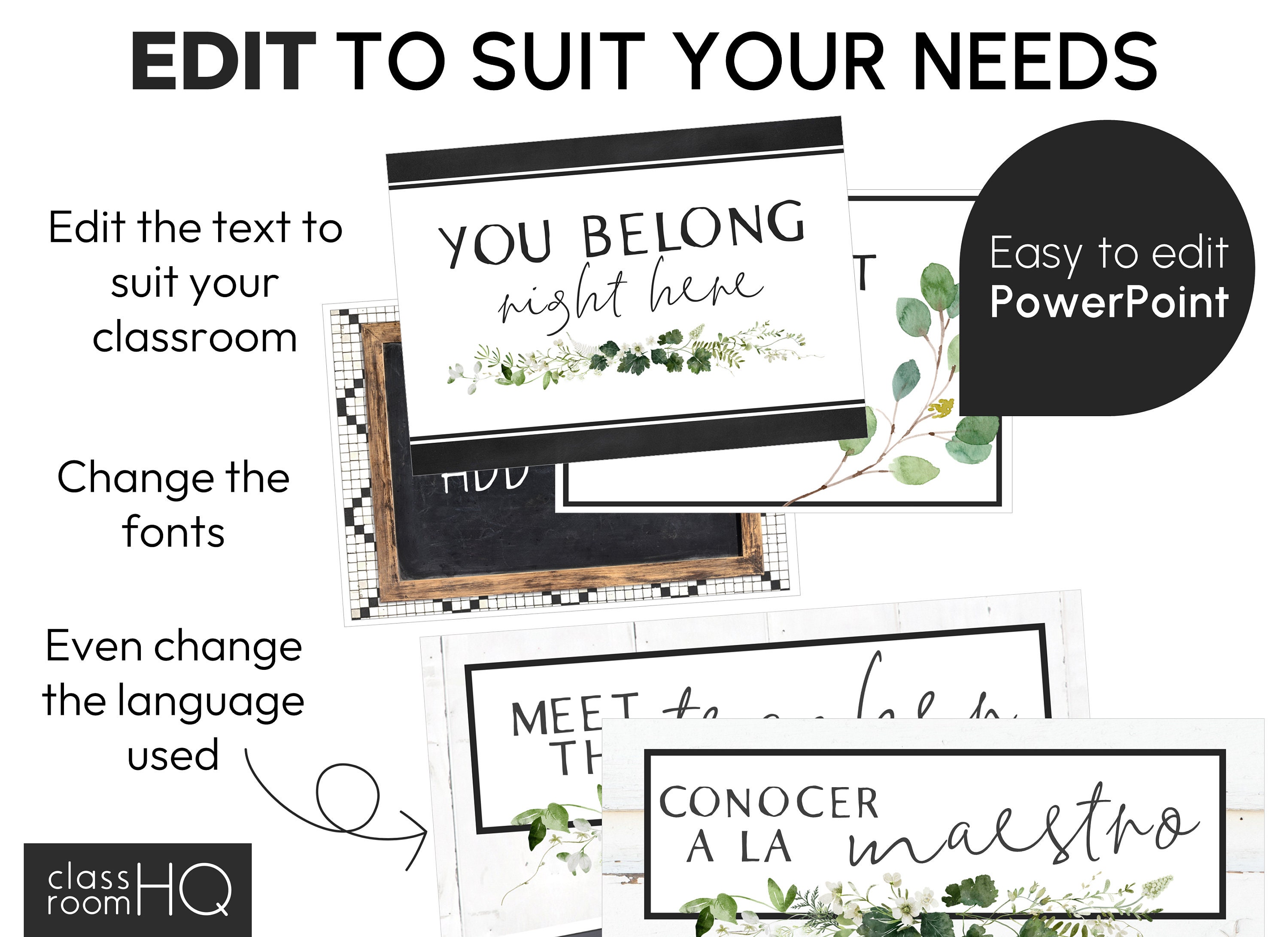 Editable Classroom Decor BUNDLE Rustic Farmhouse Botanical Greenery ...