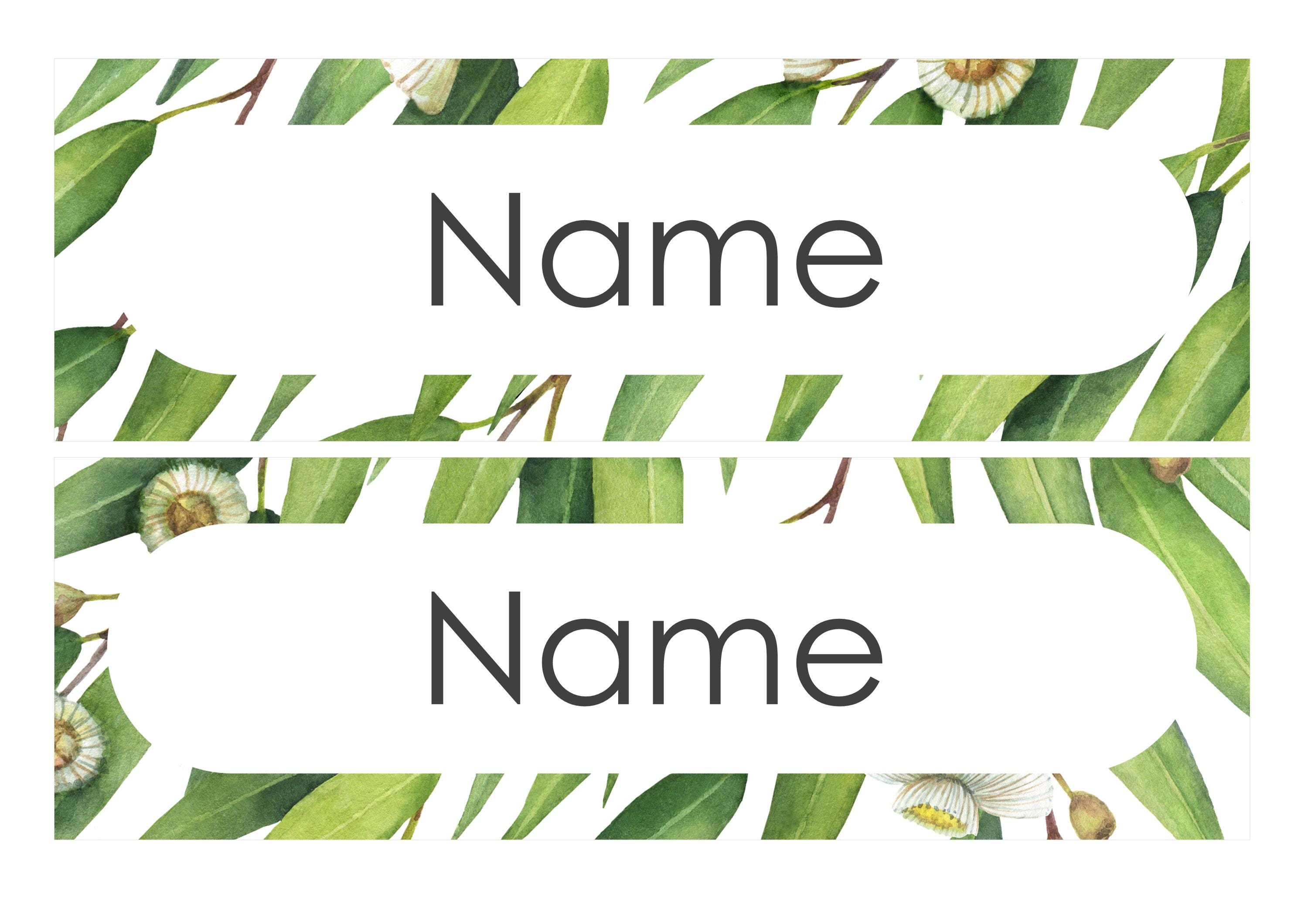 Eucalyptus Australian Theme Editable Student Desk Plate Labels GUM LEAF ...